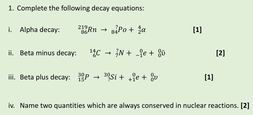 Solved Complete the following decay equations:i. ﻿Alpha | Chegg.com