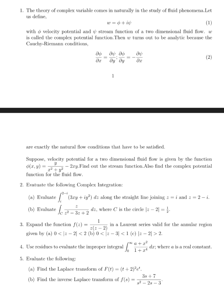 Solved 1. The theory of complex variable comes in naturally | Chegg.com