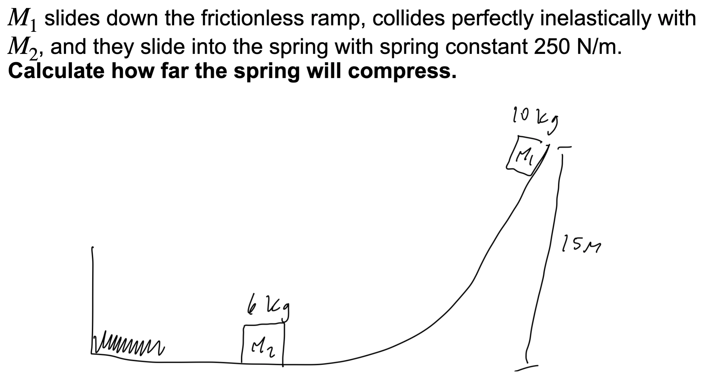 Solved M1 slides down the frictionless ramp, collides | Chegg.com