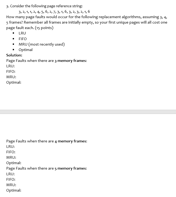 Solved 3. Consider the following page reference string: 3, | Chegg.com