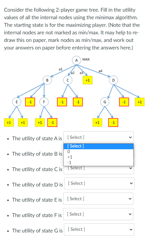 Solved Consider the following 2-player game tree. Fill in | Chegg.com