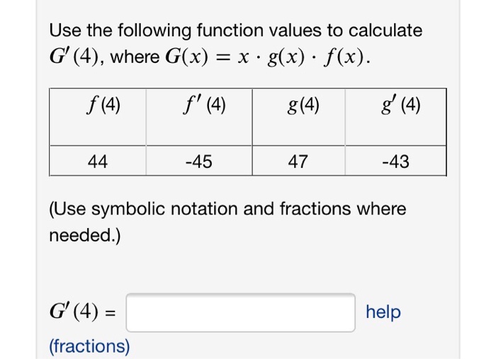 Solved Use the following function values to calculate G' | Chegg.com