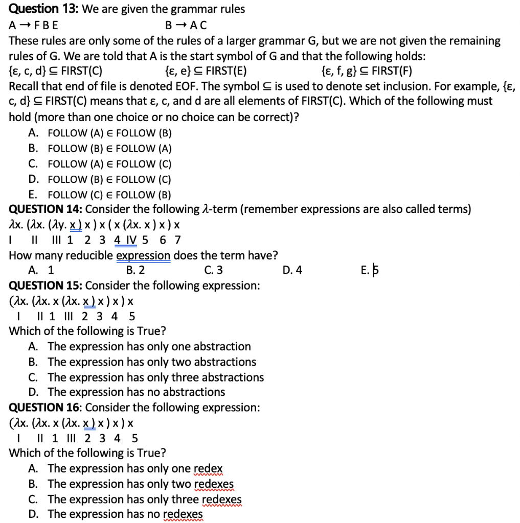 Question 13: We are given the grammar rules AFBE В | Chegg.com