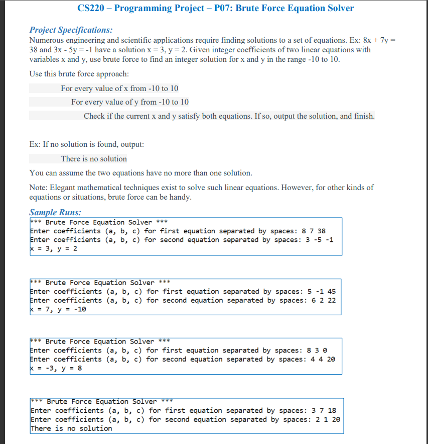 Solved CS220 - Programming Project – P07: Brute Force | Chegg.com