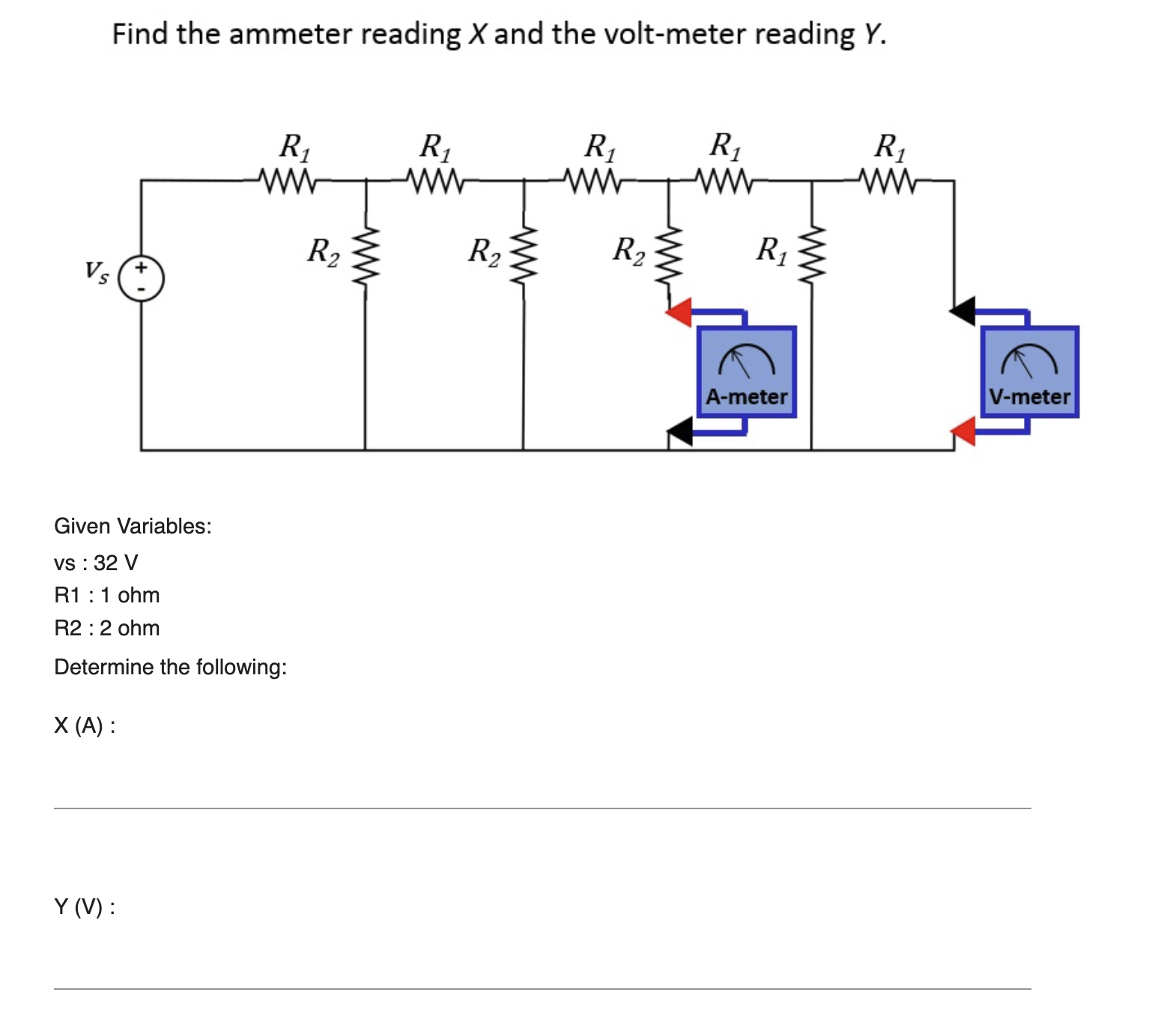 Solved Find the ammeter reading x ﻿and the volt-meter | Chegg.com