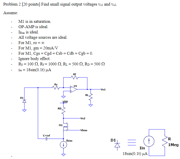 Problem 2 [20 points] Find small signal output | Chegg.com