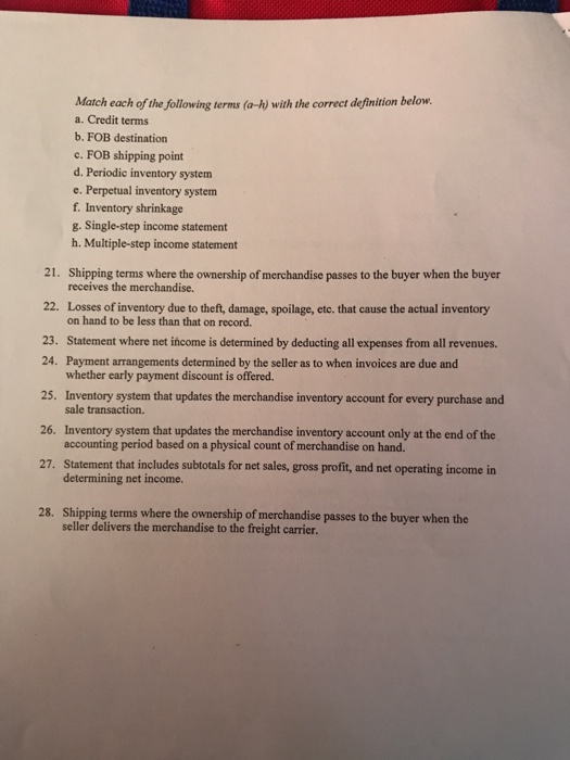 Solved Match each of the following terms (a-h) with the | Chegg.com Solved Match each of the following terms (a-h) with the | Chegg.com