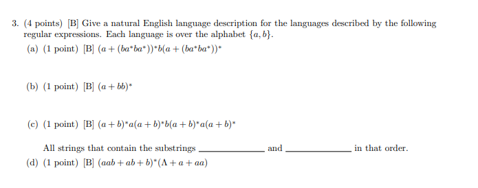Solved 3. (4 points) [B] Give a natural English language | Chegg.com