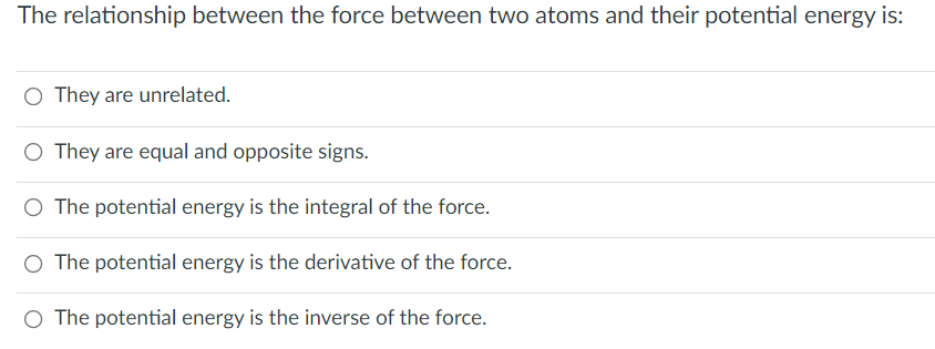 Solved The relationship between the force between two atoms | Chegg.com