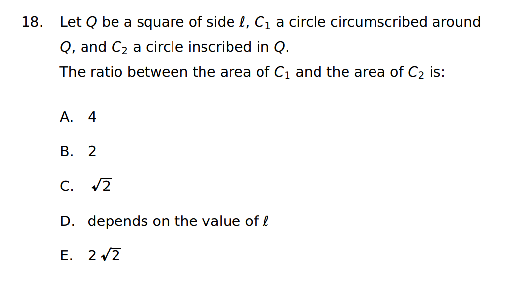 Solved Let Q ﻿be a square of side l,C1 ﻿a circle | Chegg.com