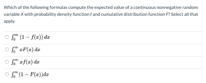 Solved Which of the following formulas compute the expected | Chegg.com