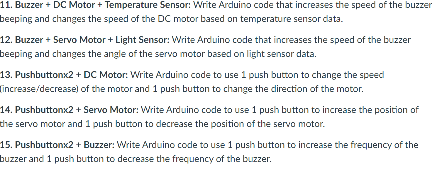 Solved 11. Buzzer + DC Motor + Temperature Sensor: Write | Chegg.com