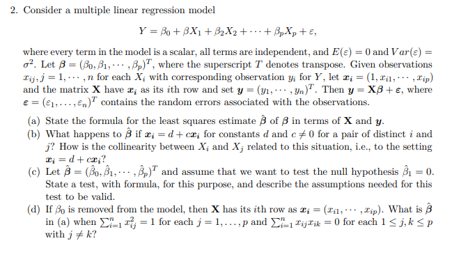 2. Consider a multiple linear regression model Y = Bo | Chegg.com