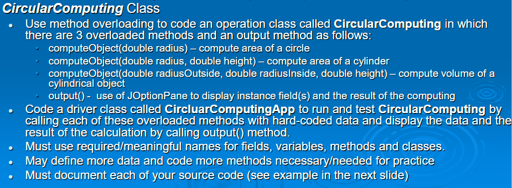 Solved CircularComputing Class Use method overloading to | Chegg.com