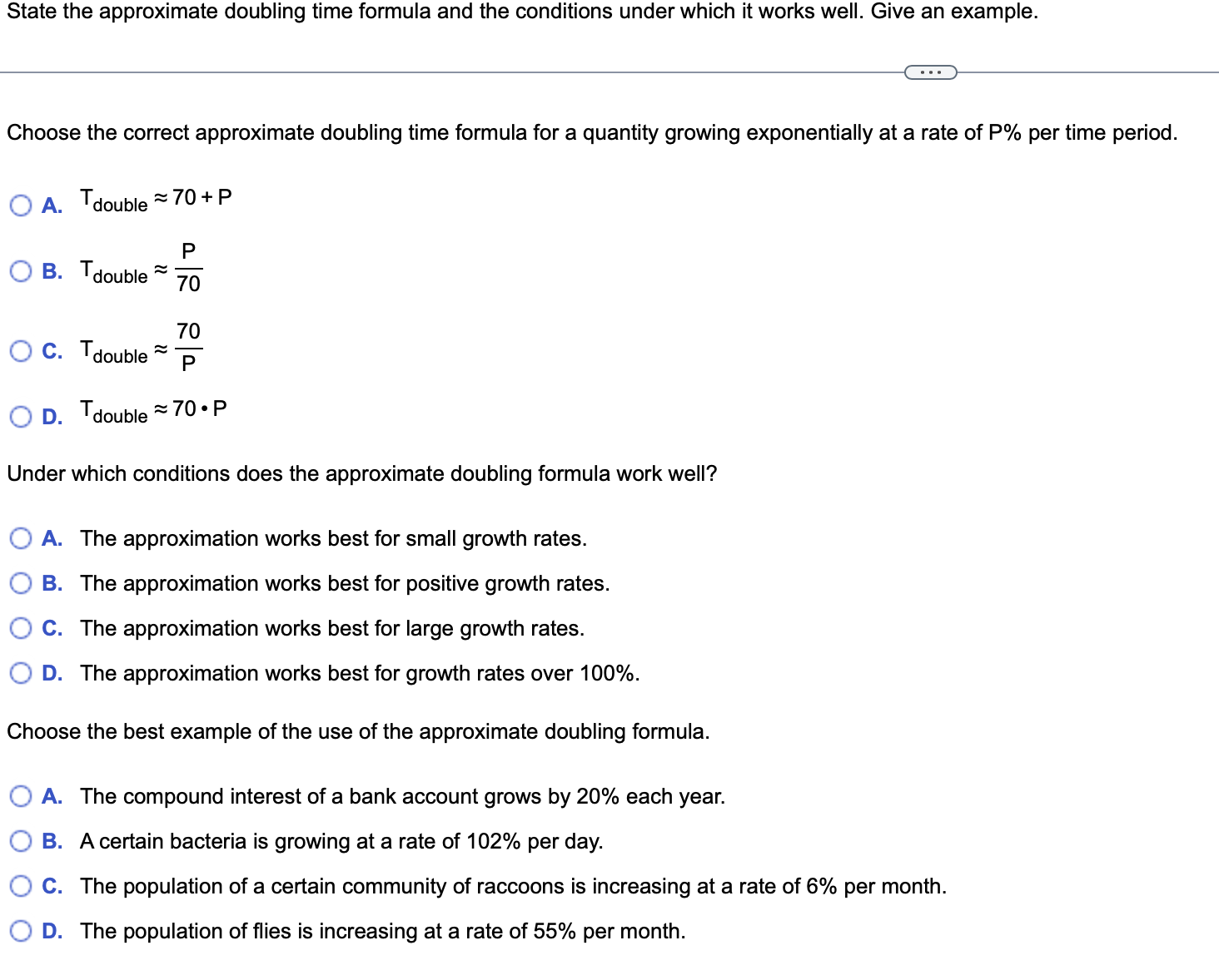Solved Choose the correct approximate doubling time formula | Chegg.com