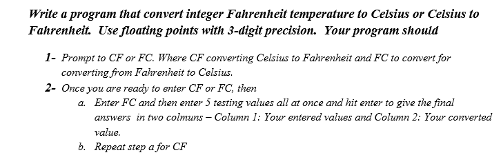 Write a program that convert integer Fahrenheit | Chegg.com