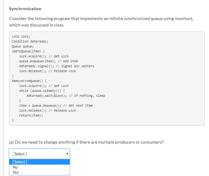 Synchronization Consider the following program that | Chegg.com