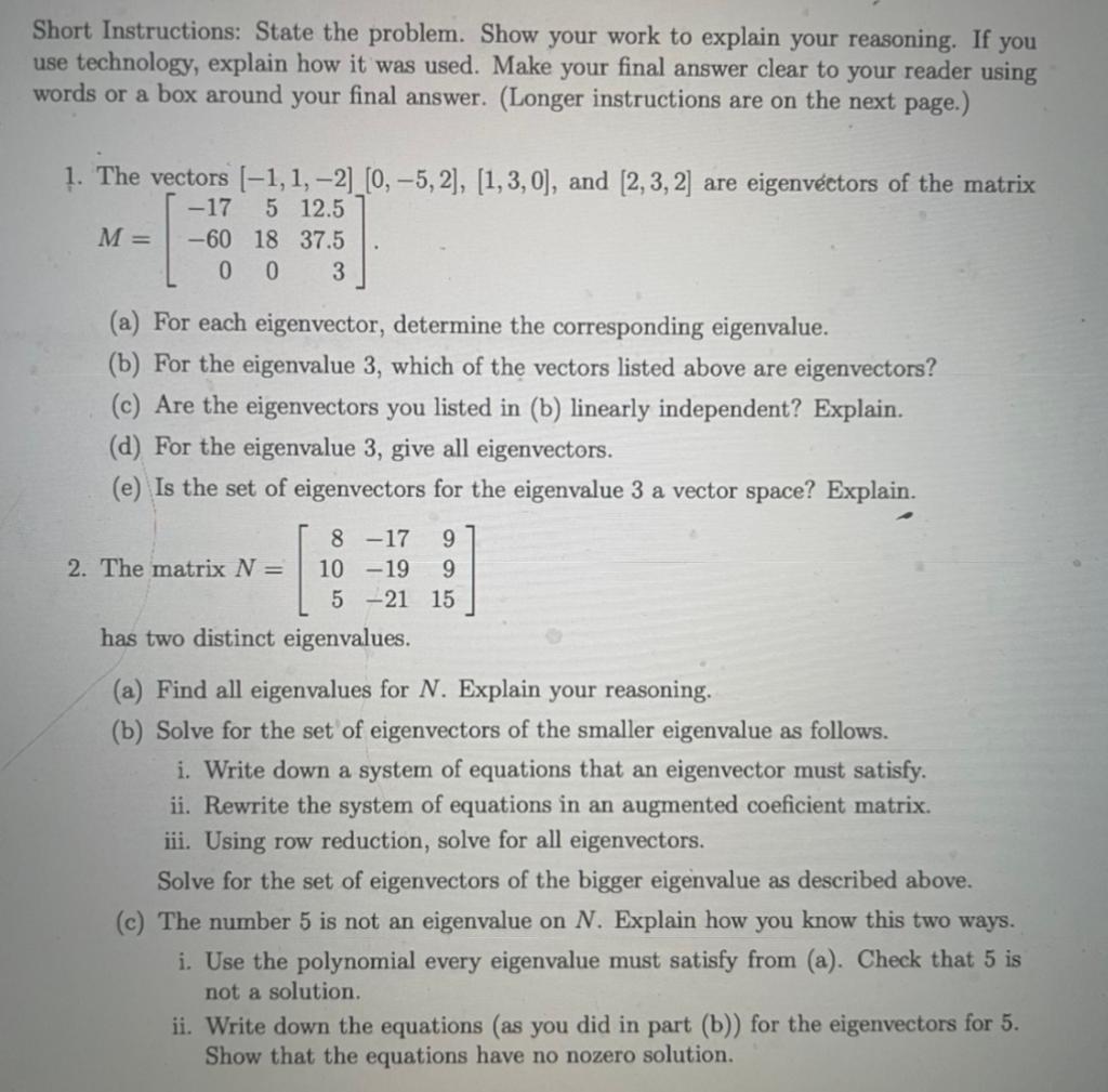 Solved Short Instructions: State the problem. Show your work | Chegg.com