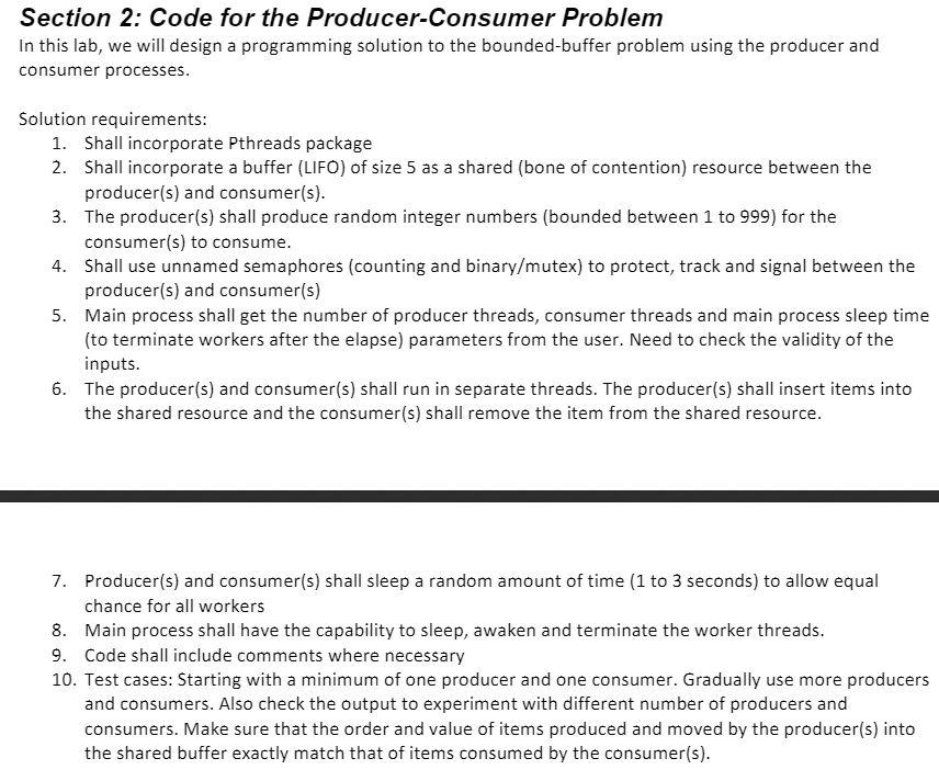 Section 2: Code for the Producer-Consumer Problem In | Chegg.com