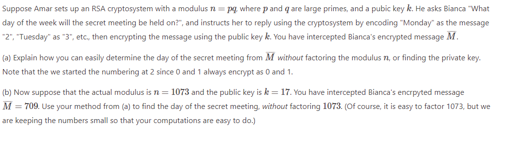 Solved Suppose Amar sets up an RSA cryptosystem with a | Chegg.com