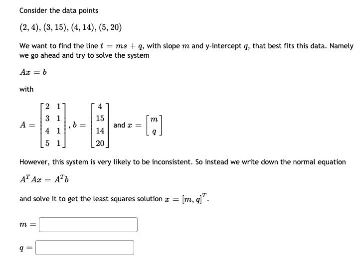 Solved Consider the data points (2, 4), (3, 15), (4, 14), | Chegg.com