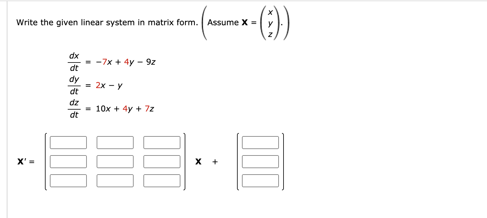 Solved Write the given linear system in matrix form. Assume | Chegg.com