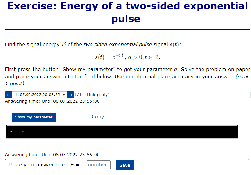 Solved Exercise: Energy of a two-sided exponential pulse | Chegg.com