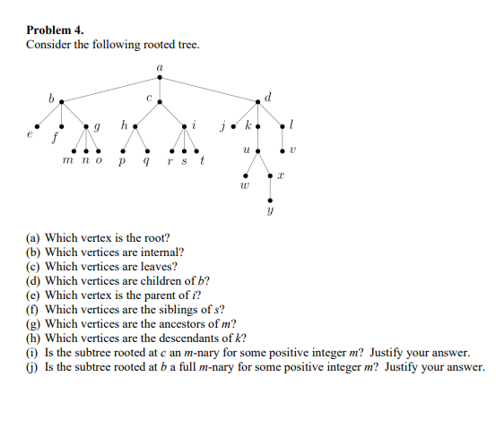Solved Problem 4. Consider the following rooted tree. a b с | Chegg.com