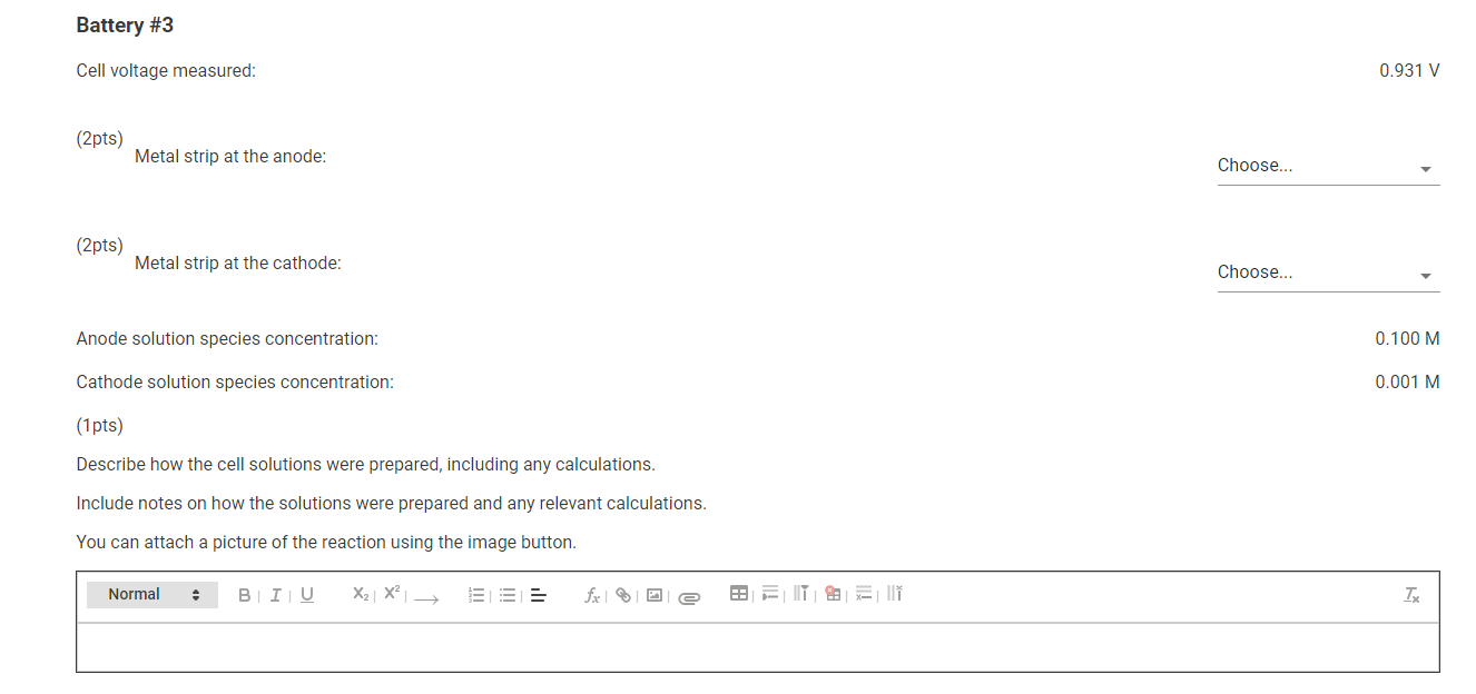 Solved Part I Data Summary (1pt) Battery #1: Anode | Chegg.com