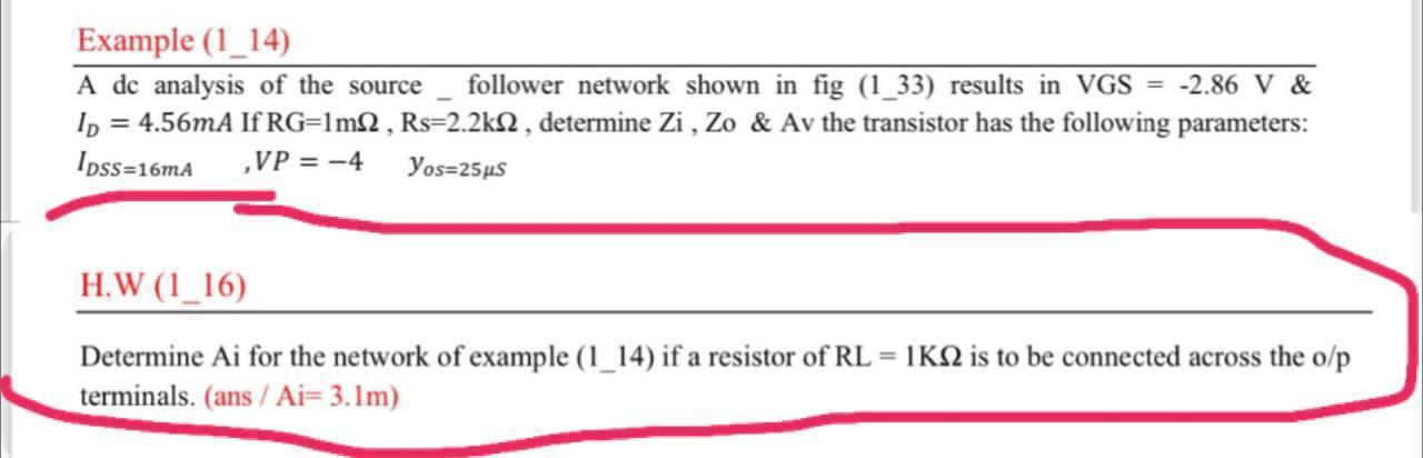 Example (1_14) A dc analysis of the source follower | Chegg.com