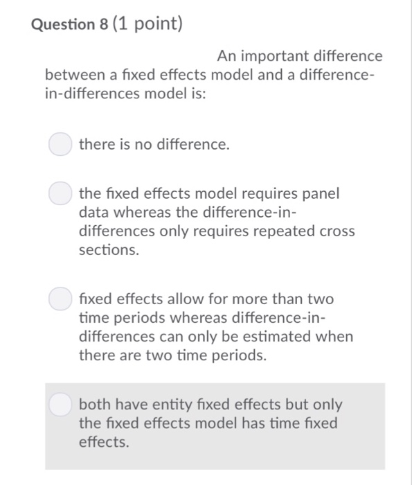 Solved Question 8 (1 point) An important difference between | Chegg.com