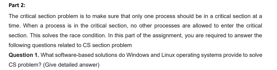 Solved The critical section problem is to make sure that | Chegg.com