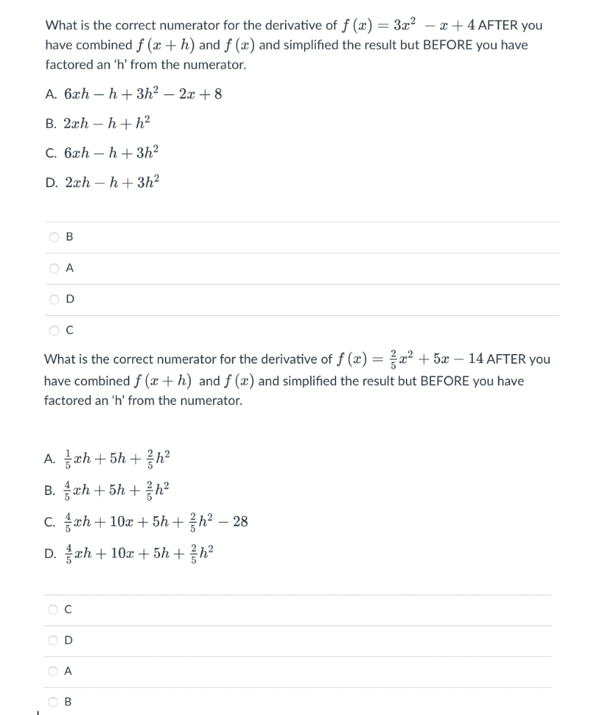 Solved What is the correct numerator for the derivative of | Chegg.com