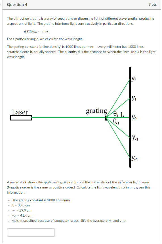 Solved Question 4 3 pts The diffraction grating is a way of | Chegg.com