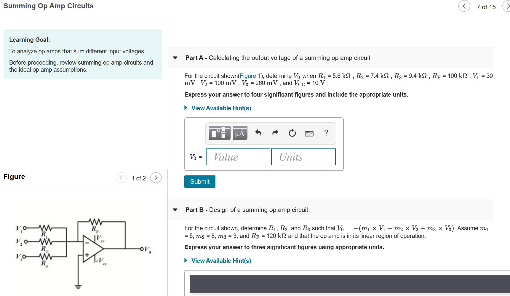 Solved Summing Op Amp Circuits ☺ 7 of 15 Learning Goal: To | Chegg.com