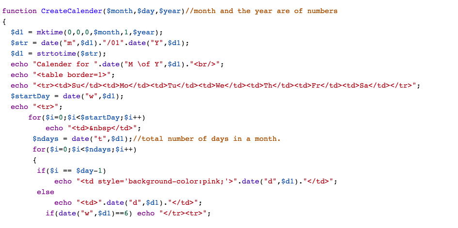 Solved This is the code I have for the Calender using php | Chegg.com