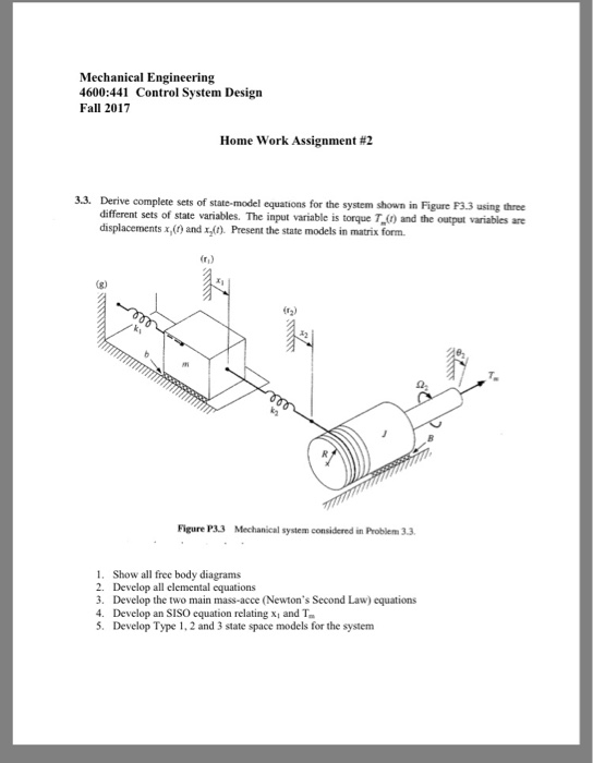 Solved Mechanical Engineering 4600:441 Control System Design | Chegg.com