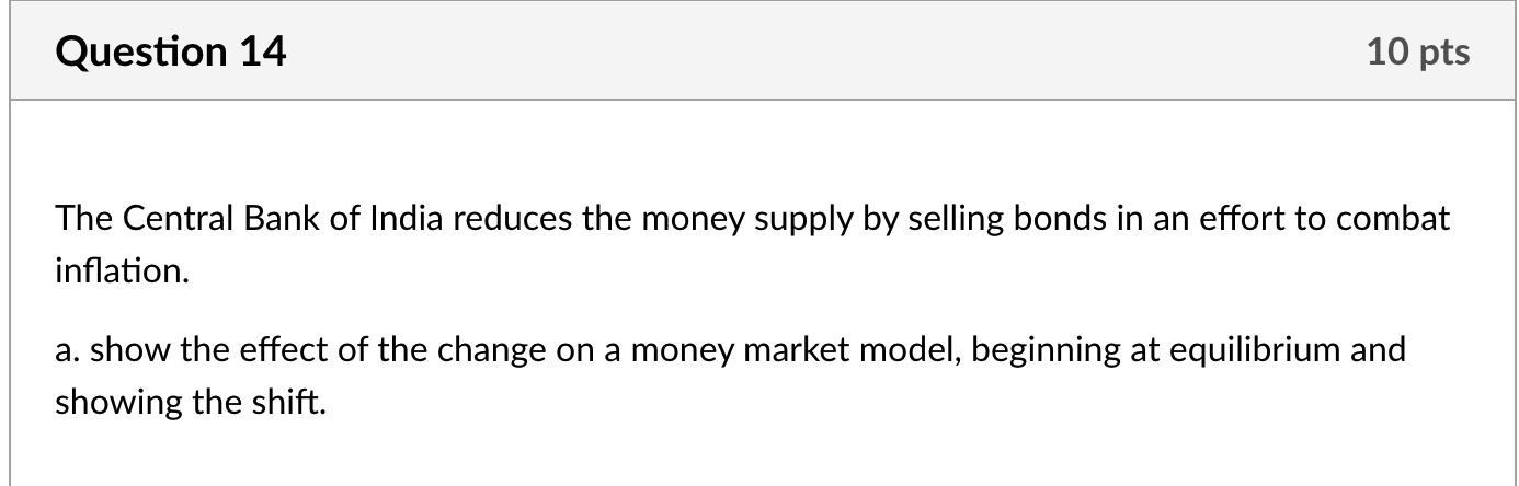 Solved The Central Bank of India reduces the money supply by | Chegg.com