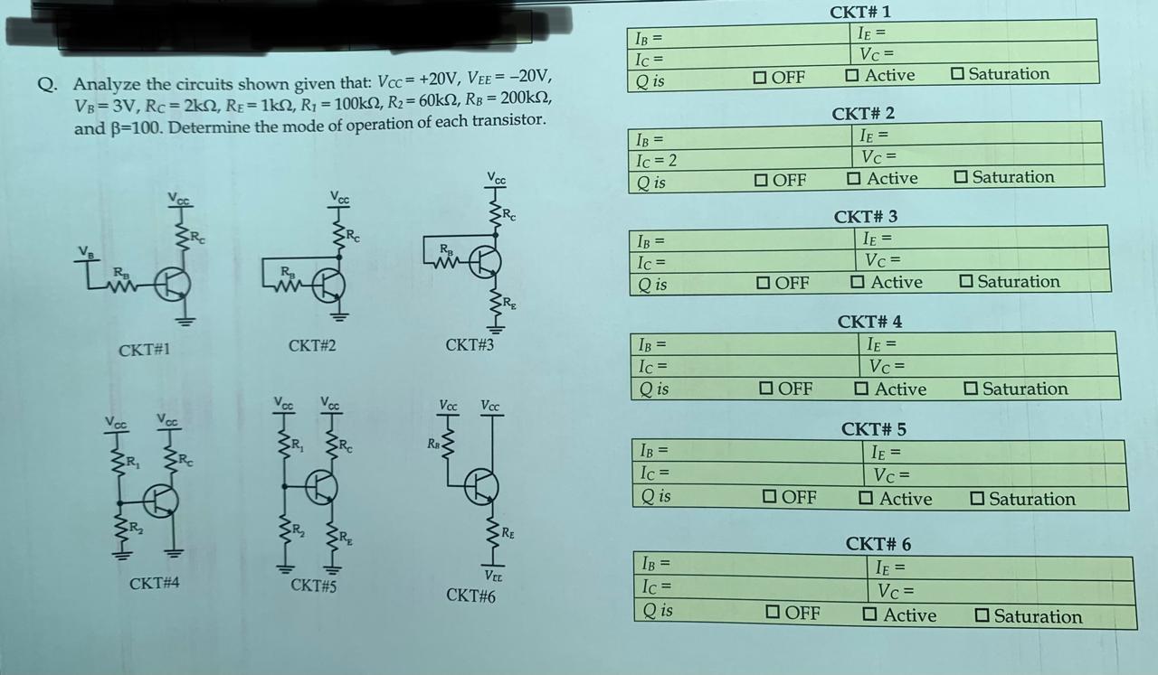 Solved CKT# 1Q. ﻿Analyze the circuits shown given that: | Chegg.com