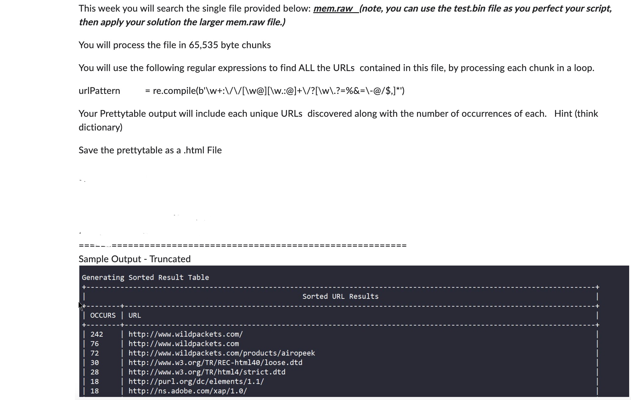 Solved This week you will search the single file provided | Chegg.com