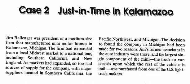 Solved Case 2 Just-in-Time in Kalamazoo Jim Ballenger was | Chegg.com