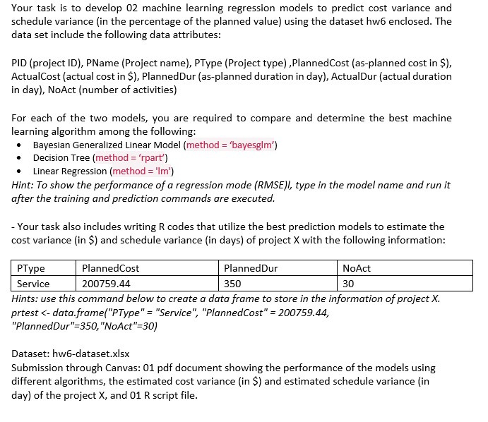 Solved Your task is to develop 02 machine learning | Chegg.com