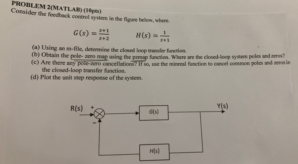 Solved PROBLEM 2(MATLAB) (10pts) Consider the feedback | Chegg.com