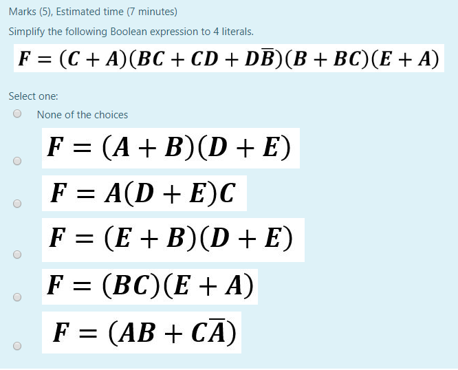 Solved Marks (5), Estimated time (7 minutes) Simplify the | Chegg.com