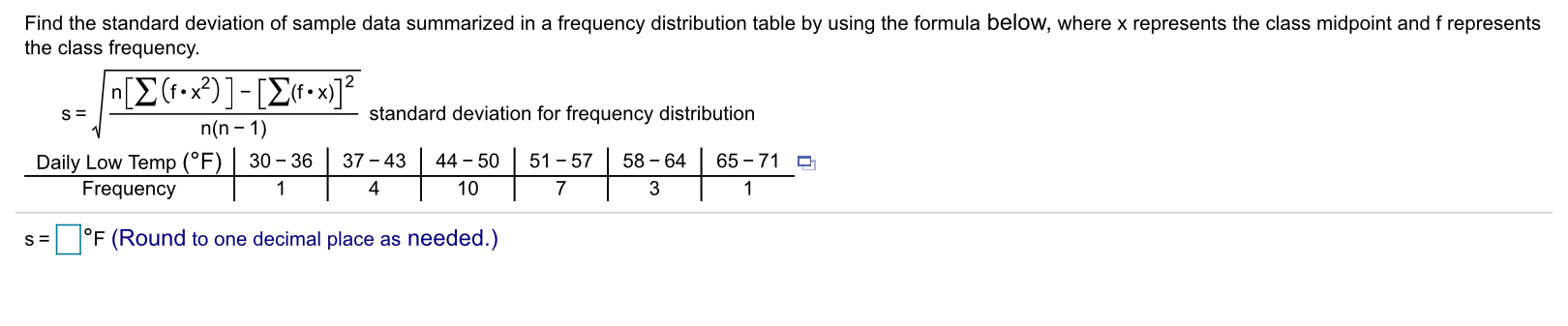 Solved Find the standard deviation of sample data summarized | Chegg.com