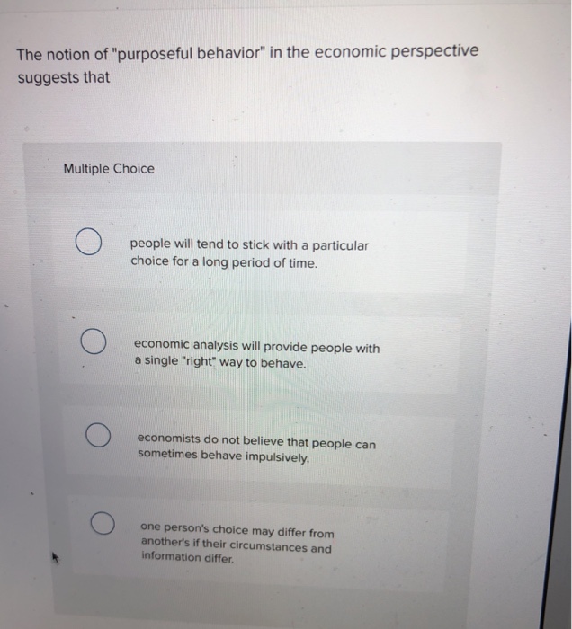 Solved The notion of "purposeful behavior" in the economic | Chegg.com