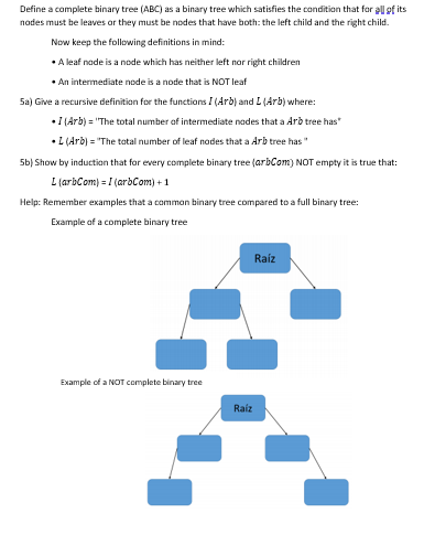 Solved Define a complete binary tree (ABC) as a binary tree | Chegg.com