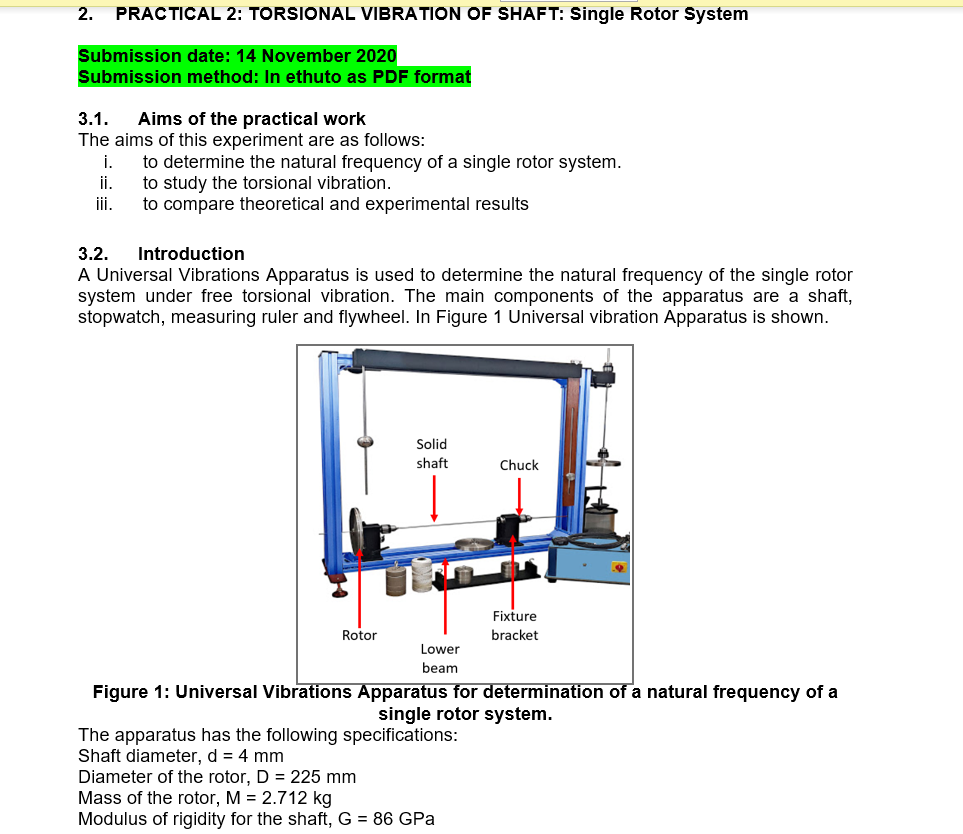 2. PRACTICAL 2: TORSIONAL VIBRATION OF SHAFT: Single | Chegg.com