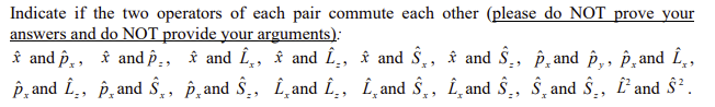 Solved Indicate if the two operators of each pair commute | Chegg.com