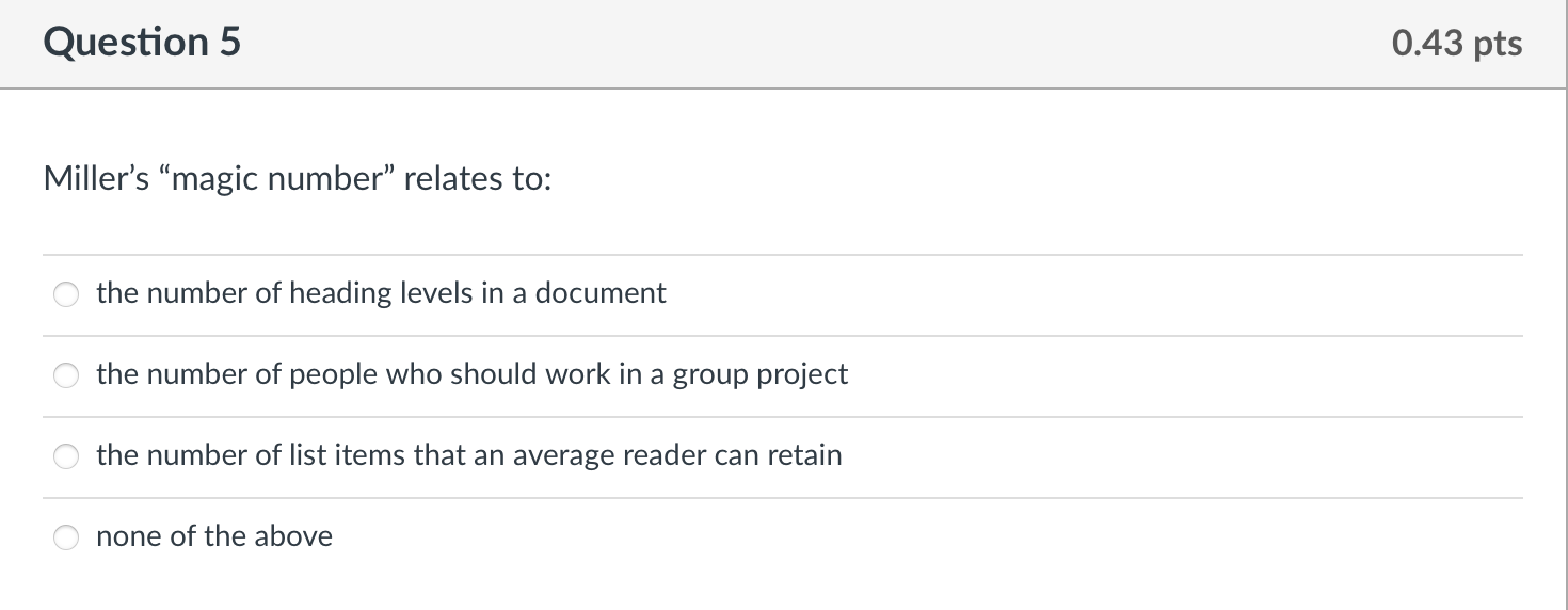 Miller's "magic number" relates to: the number of | Chegg.com